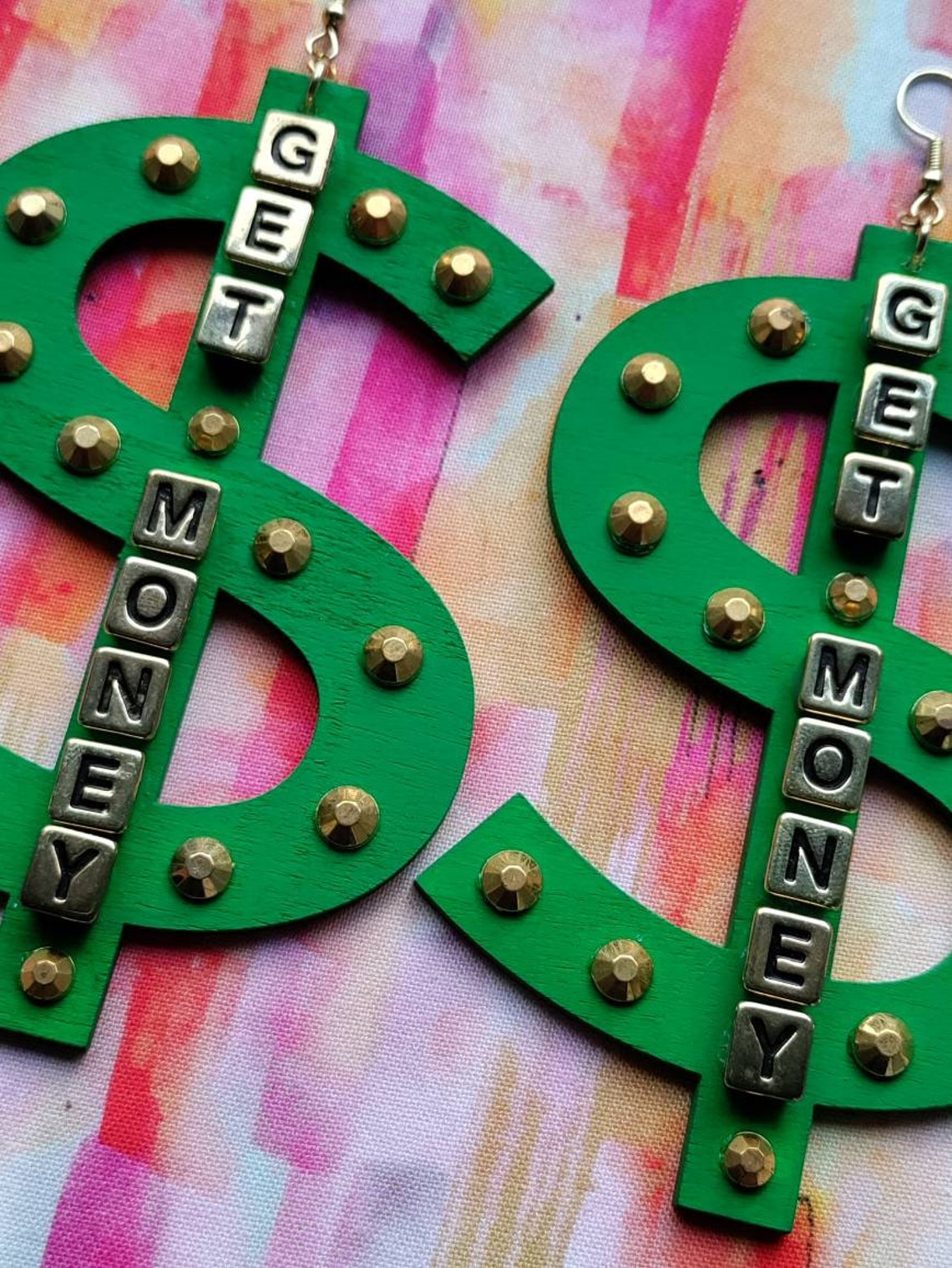 Green Get Money Dollar Sign Earrings ONE OF A KIND - Etsy