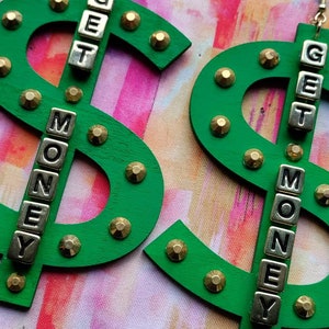 Green Get Money Dollar Sign Earrings ONE OF A KIND - Etsy
