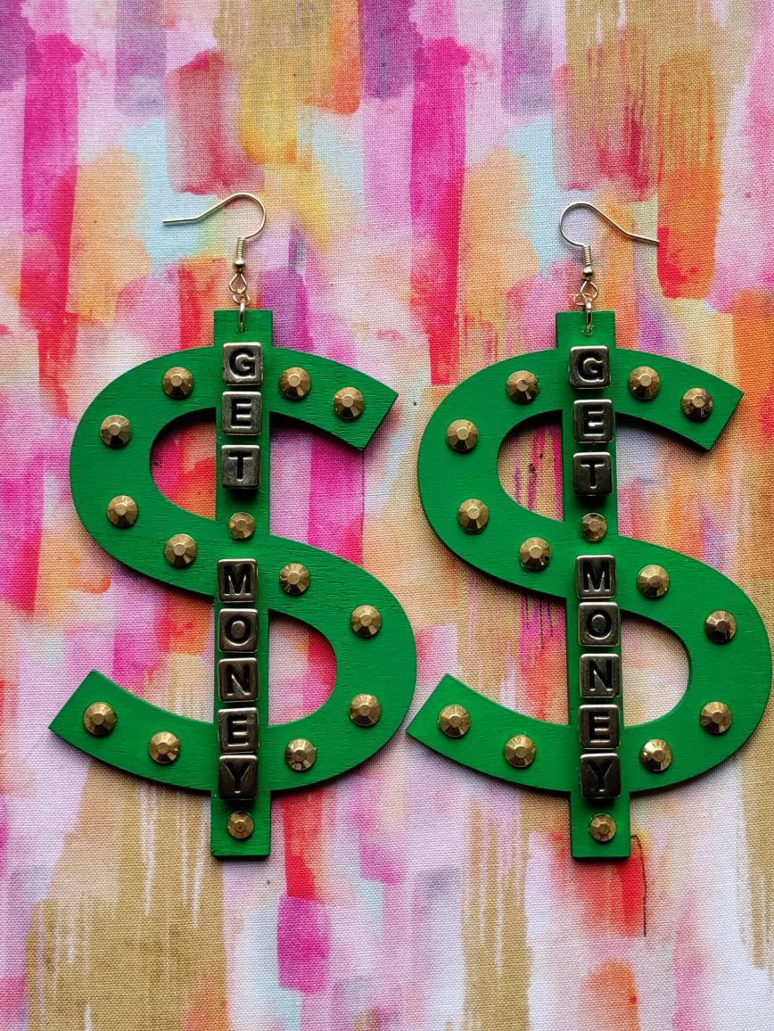 Green Get Money Dollar Sign Earrings ONE OF A KIND - Etsy