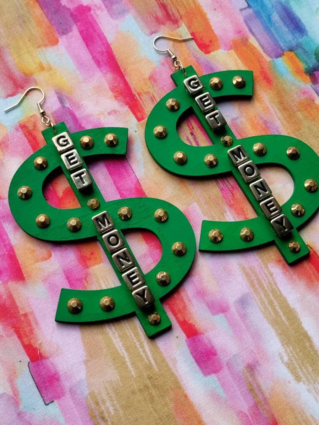 Green Get Money Dollar Sign Earrings ONE OF A KIND - Etsy