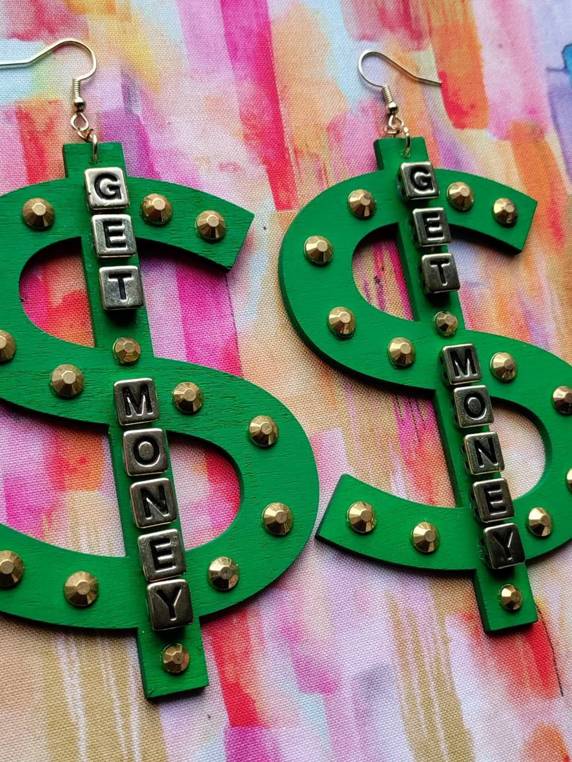 Green Get Money Dollar Sign Earrings ONE OF A KIND - Etsy