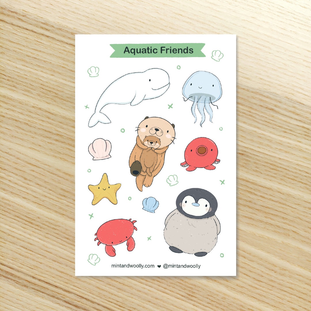 Aquatic Ocean Animals Sticker Sheet - Etsy