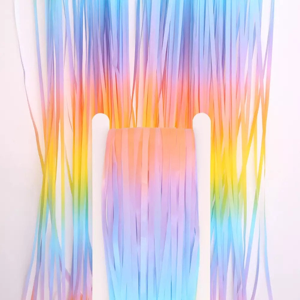 Pastel Rainbow Fringe Backdrop - Rainbow Curtain, Backdrop, Party ...