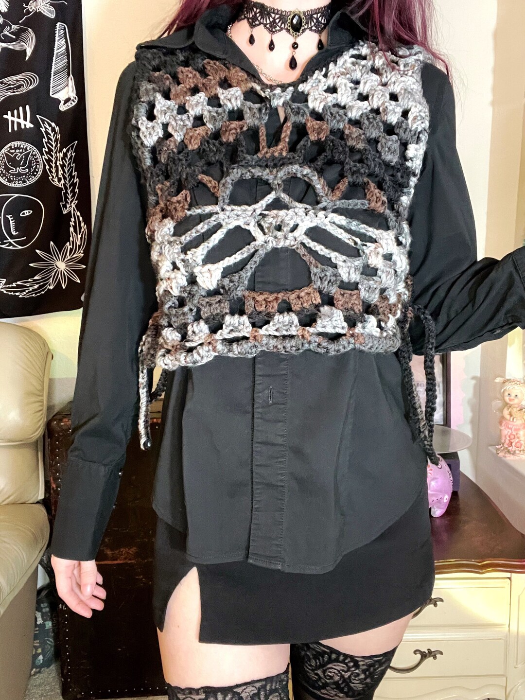 Chunky Crochet Skull Sweater Vest Gothic Crochet Mesh Skull - Etsy