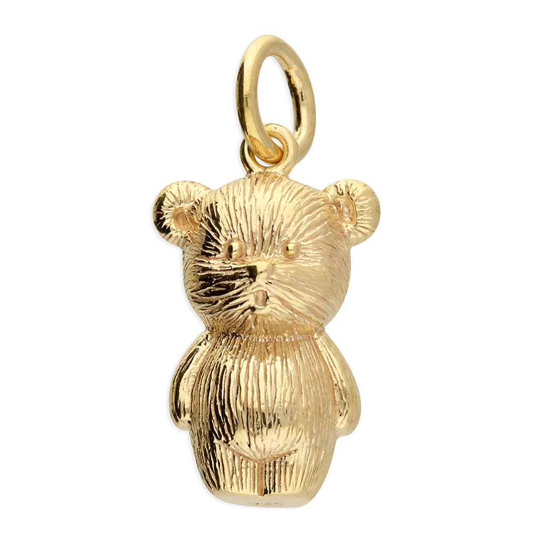 Cute Teddy Bear Pendant 18ct Yellow Gold on 925 Solid Sterling Silver ...