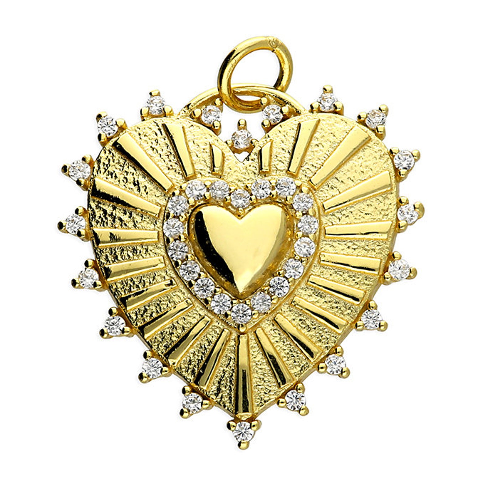 CZ Spiked Heart Pendant 18ct Yellow Gold 925 Sterling Silver Complete ...