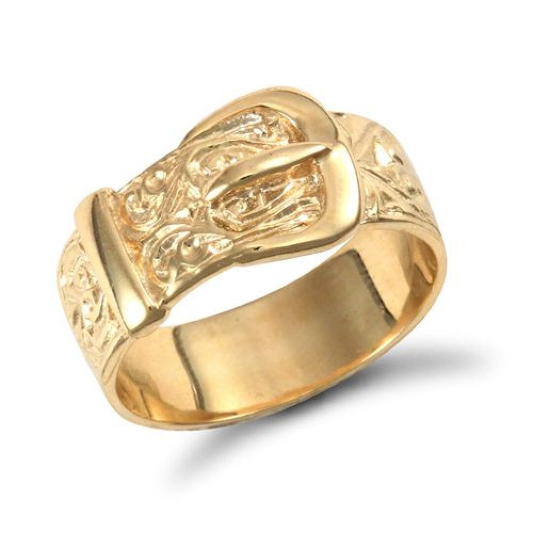 Men's Solid 9ct Yellow Gold Buckle Ring Full Hallmark Size R Z - Etsy ...