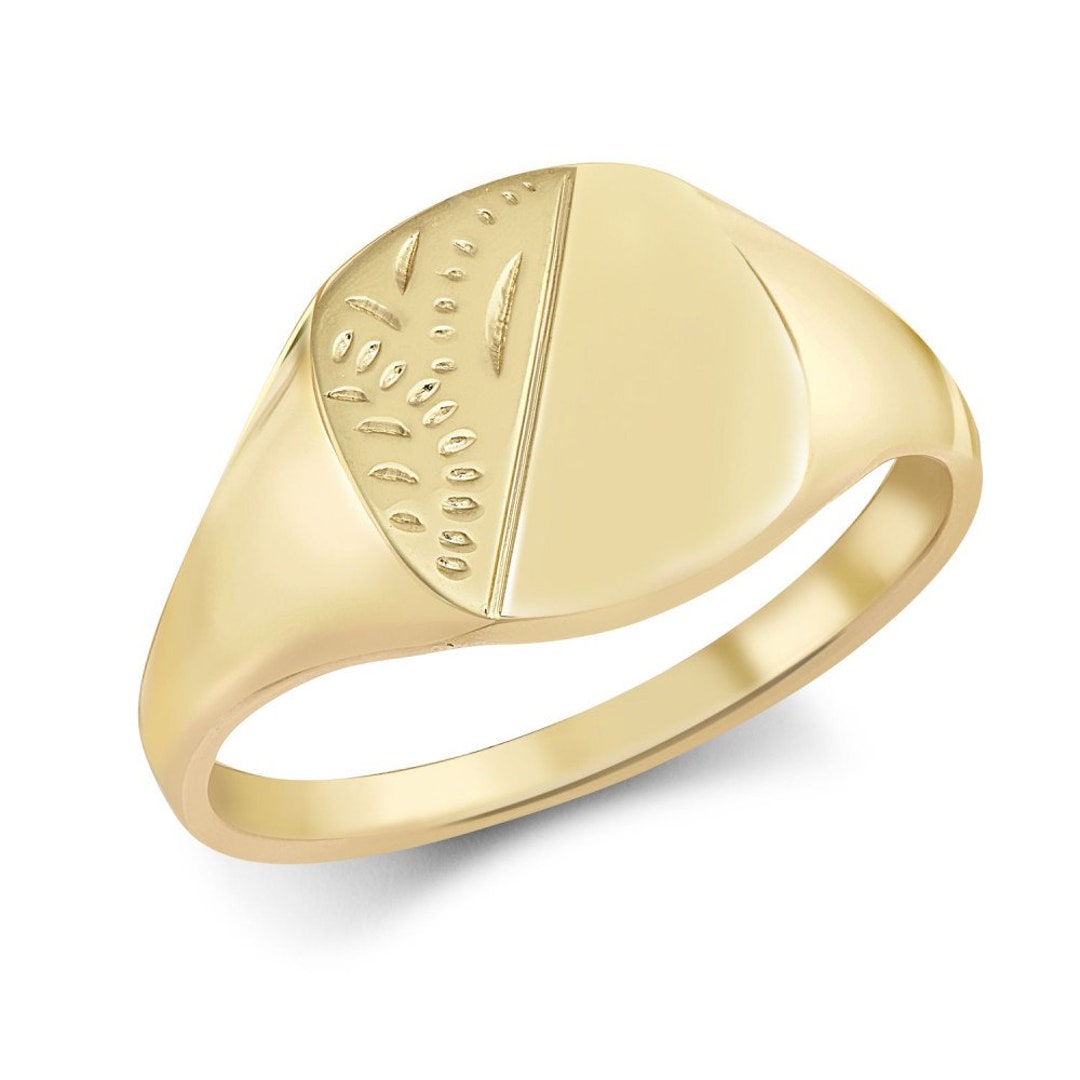 Solid 9ct Yellow Gold Gents Diamond Cut Cushion Signet Ring Medium ...