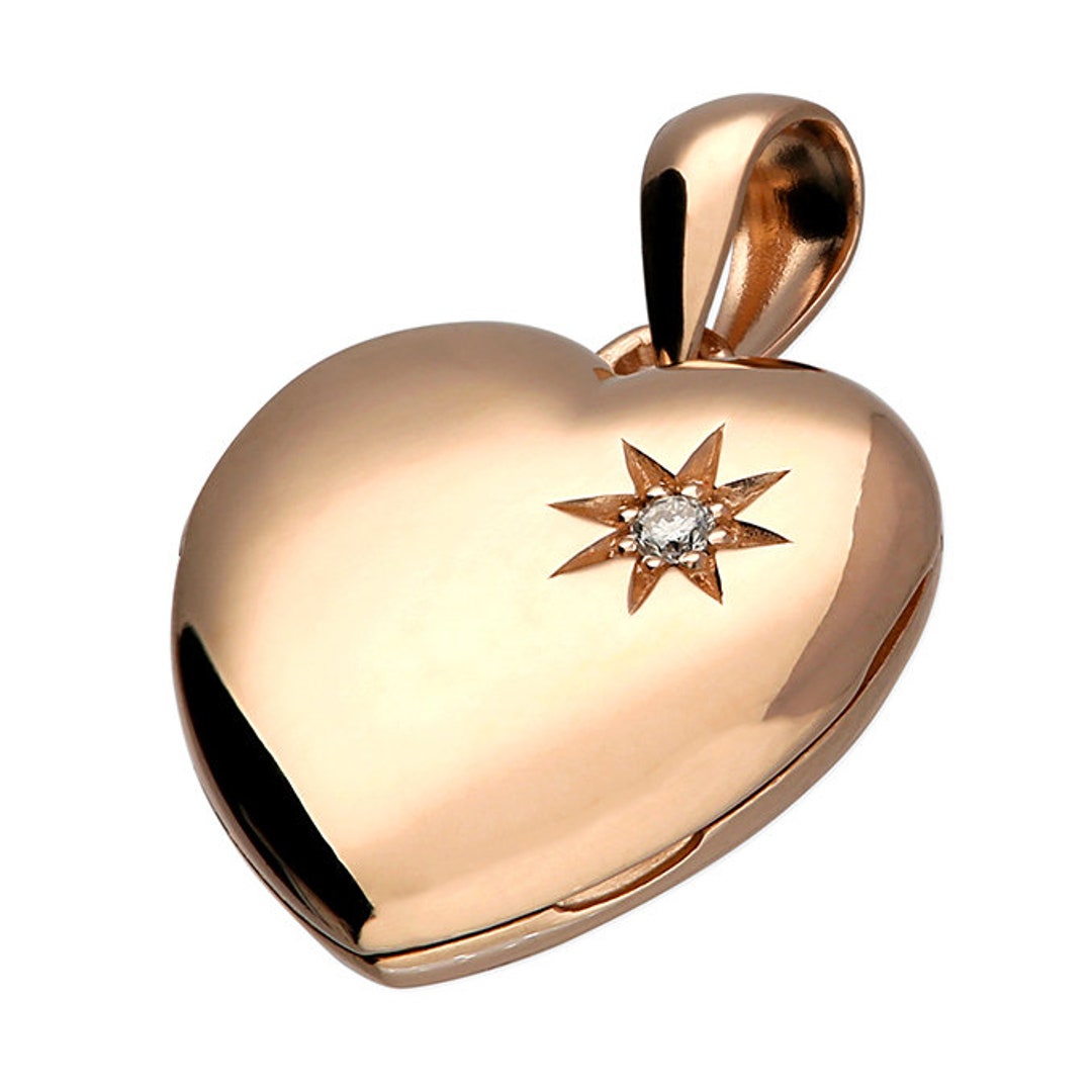 Sterling Silver Diamond Heart Locket 18ct Rose Gold Plated With Off-set ...