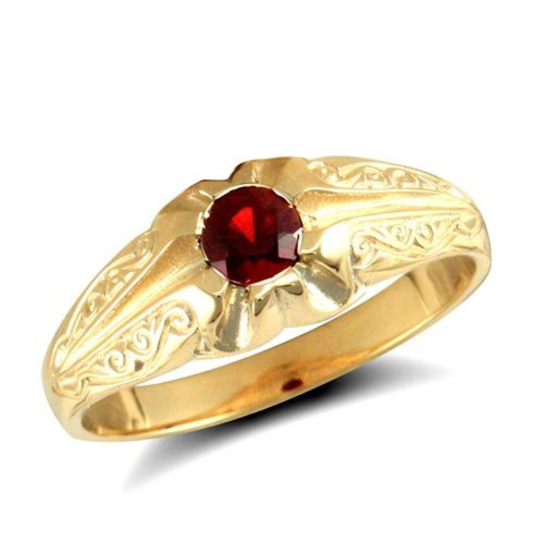 Solid 9ct Yellow Gold Gents Garnet Solitaire Ring Hallmarked Sizes R Z2 ...