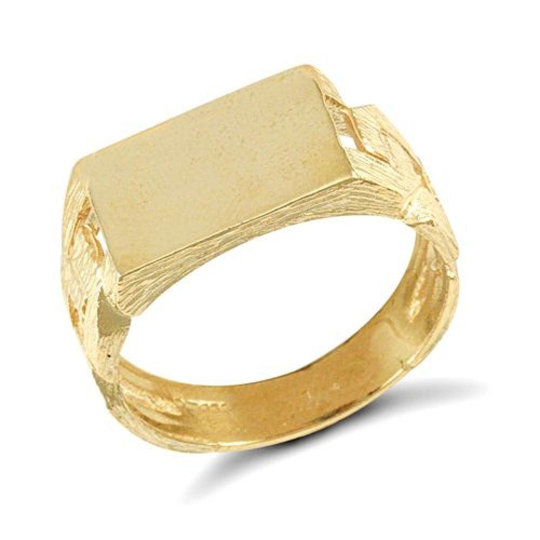 Solid 9ct Yellow Gold Gents Rectangular Signet Ring Hallmarked Size P Z ...