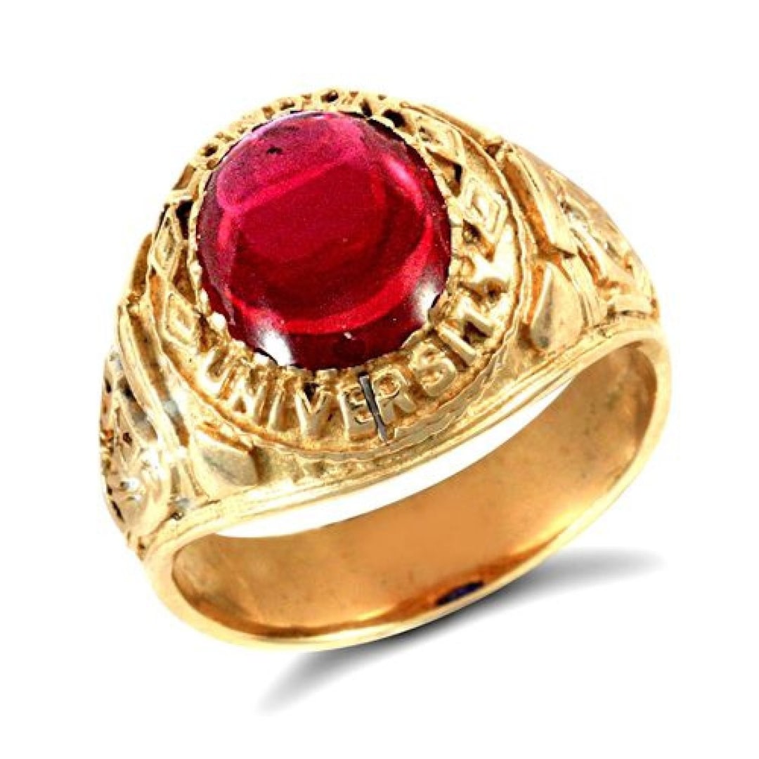 Solid 9ct Yellow Gold Ruby College Graduation Ring Hallmarked Sizes T ...