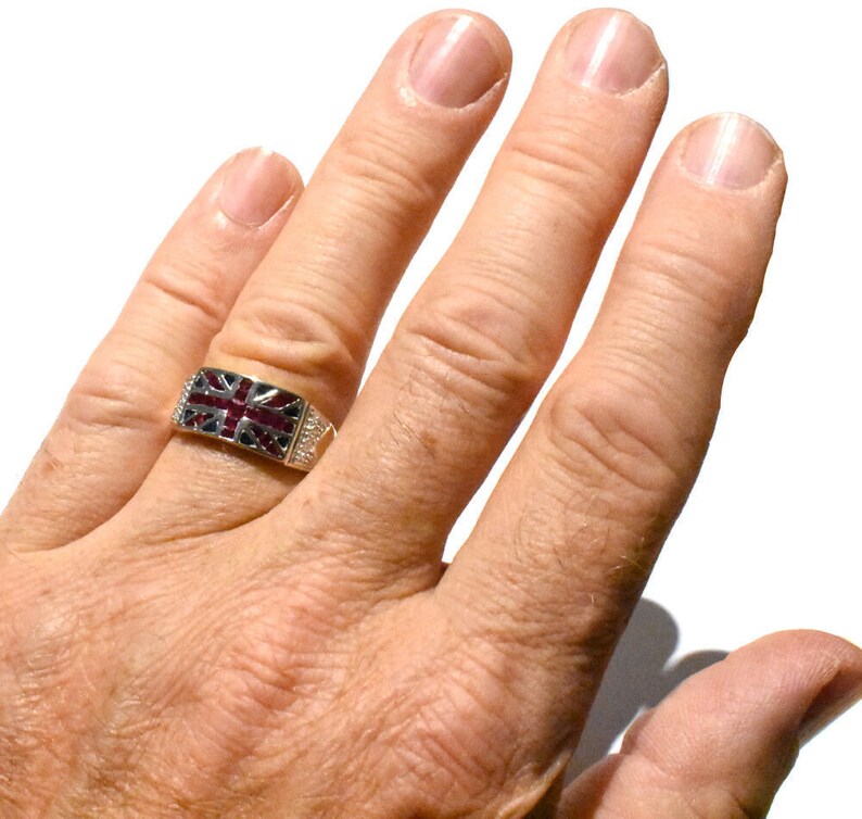 Diamond Union Jack Ring British Flag Ruby Sapphire Solid 9K - Etsy