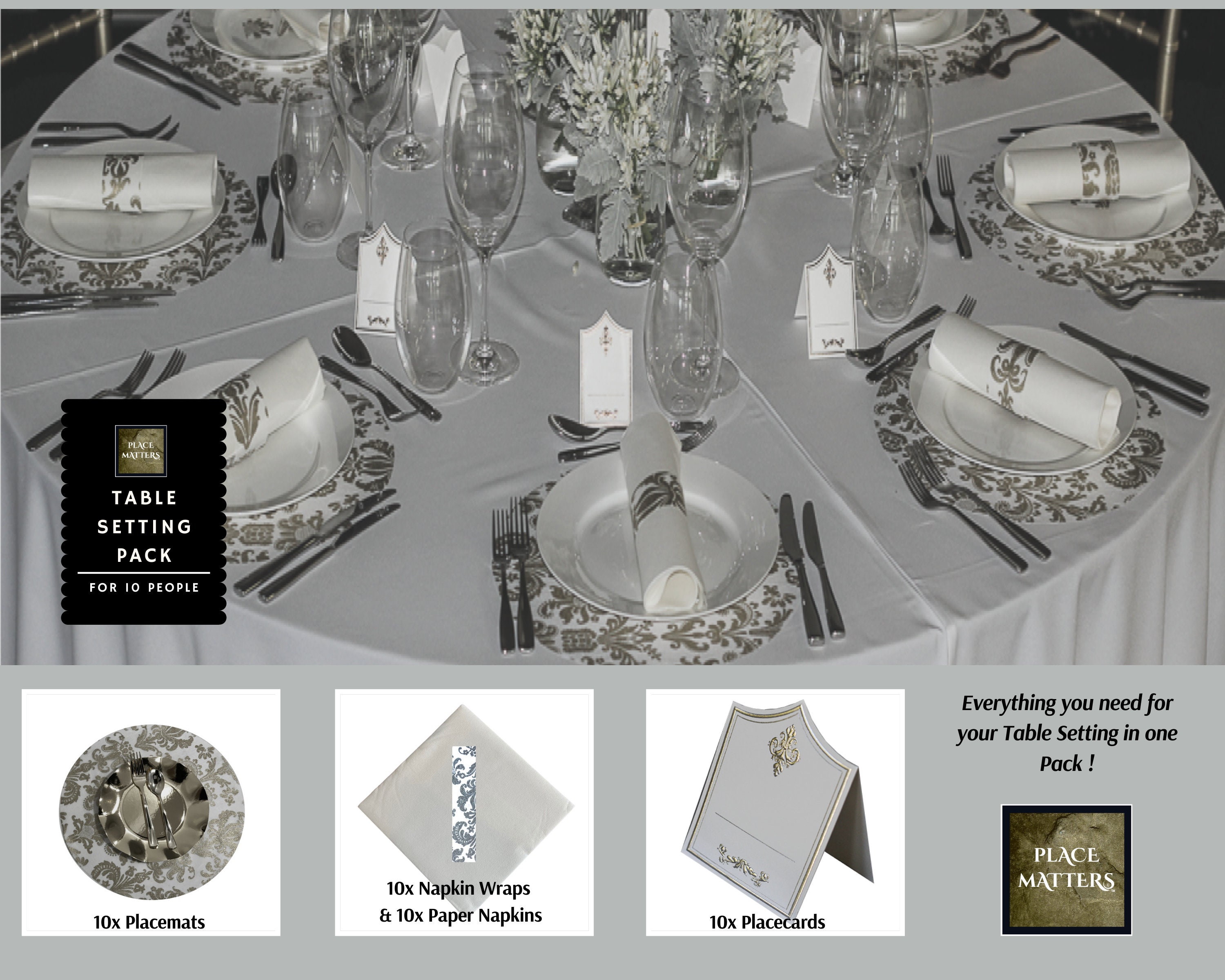 Silver Table Setting Pack for 10 People details of Contents - Etsy