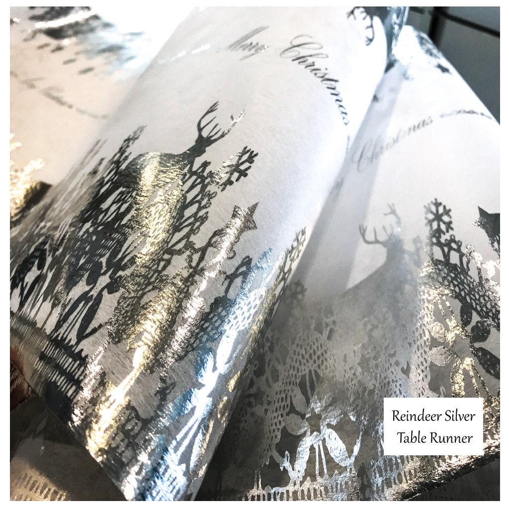 Christmas Table Runners, Silver Table Runner,, Size:35cm X 3 Mts 14x 10 ...
