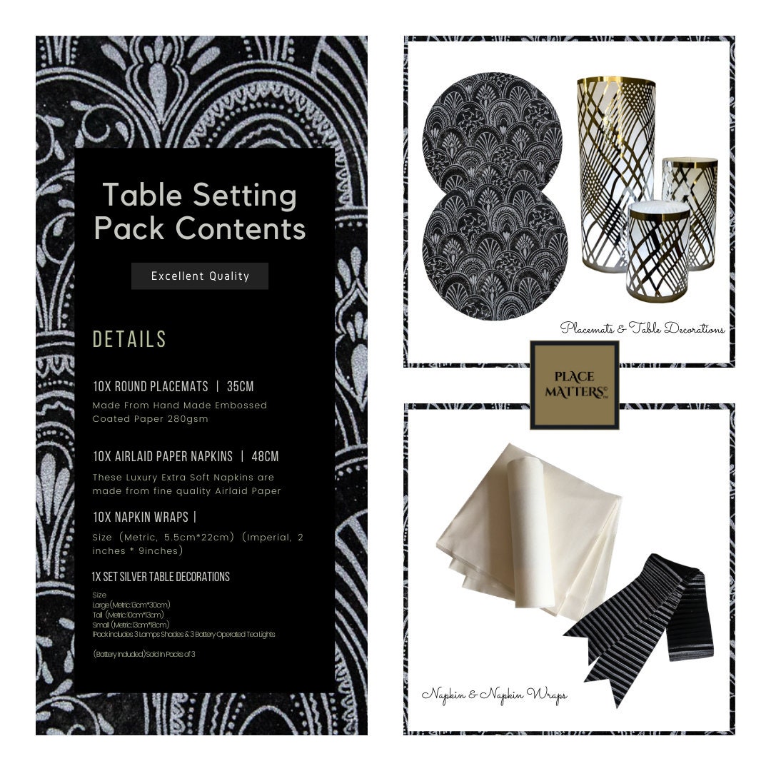 Black Table Setting Pack for 10 People details of Contents Listed in ...