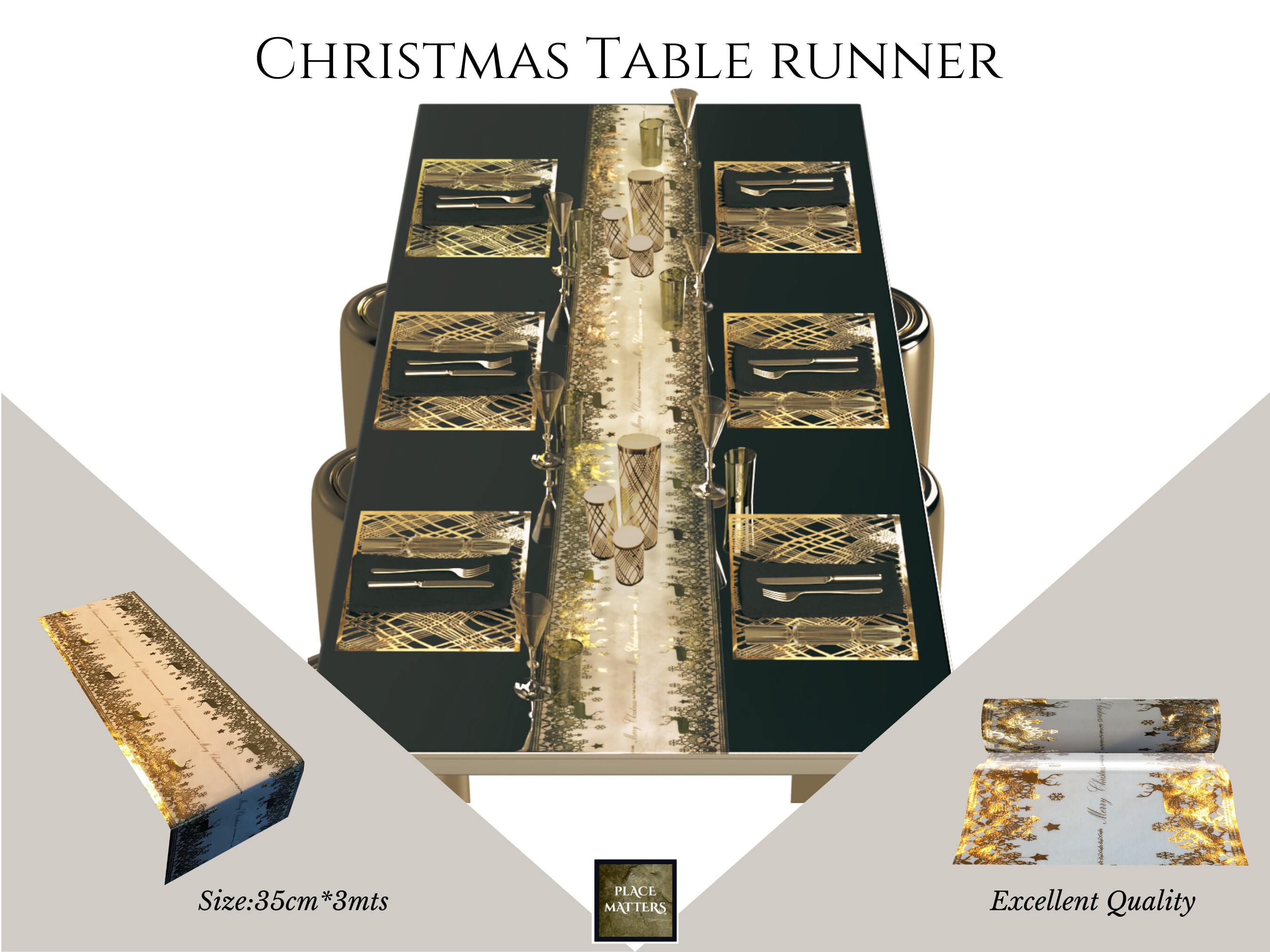 Christmas Table Runners, Silver Table Runner,, Size:35cm X 3 Mts 14x 10 ...