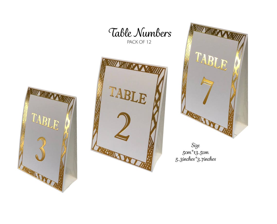 Números de mesa, números de mesa de boda, Foil Chic Design Gold Table ...