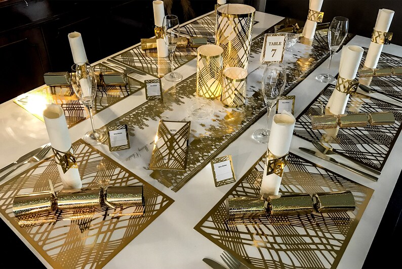 Christmas Table Runners, Gold Table Runner,, Size:35cm X 3 Mts (14"x 10 ...