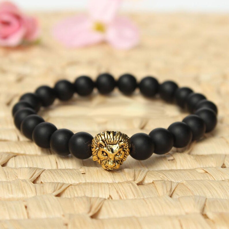 King James Lebron Lion Head Bracelet Black Lava Stone Beaded | Etsy