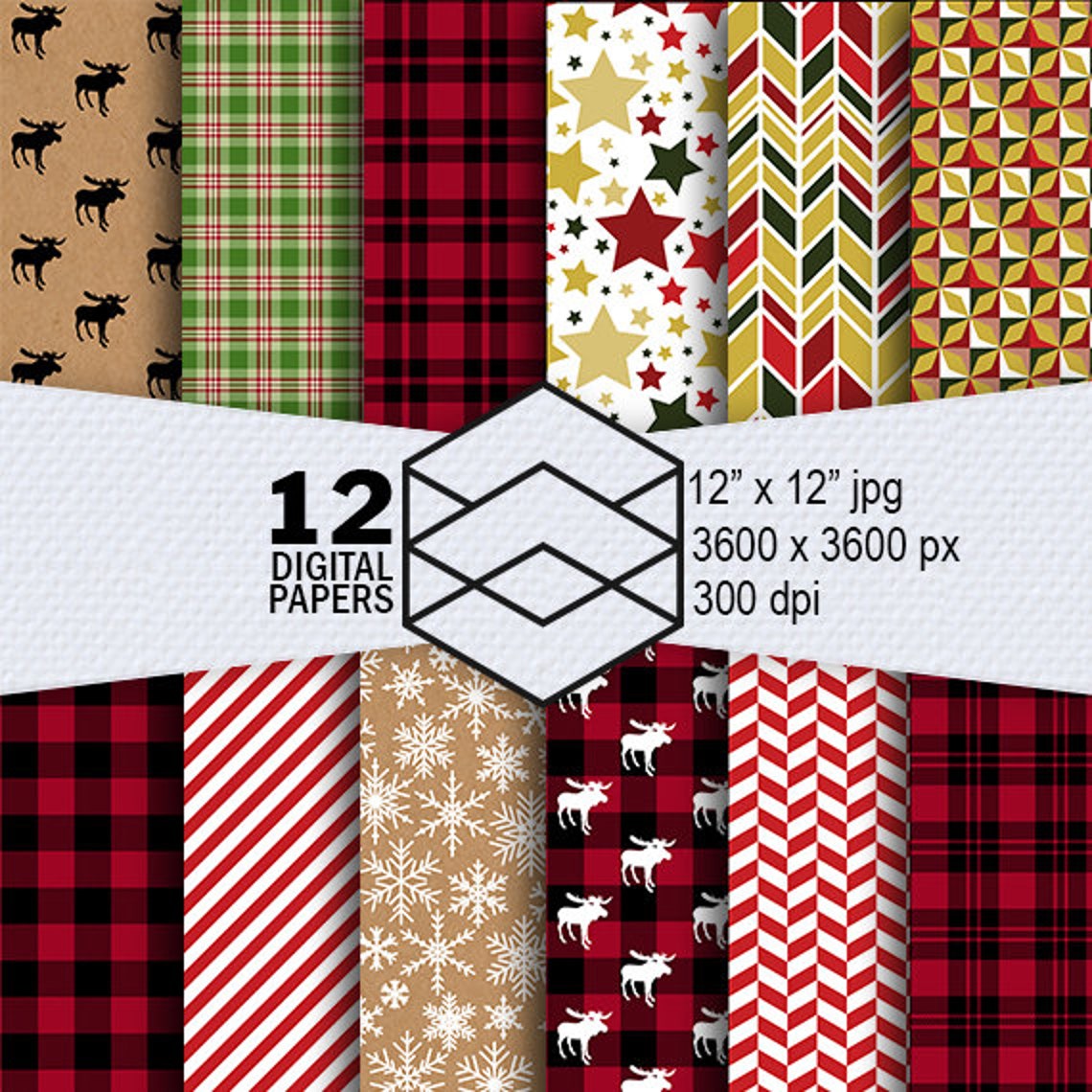Christmas Digital Paper Instant Download 12 Pattern Digital Paper Pack ...