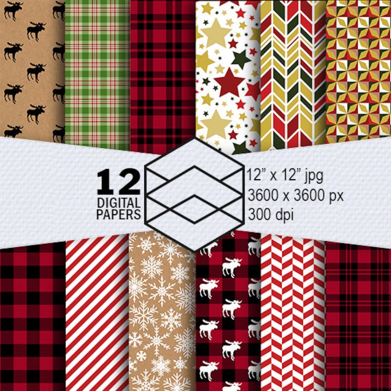 Christmas Digital Paper Instant Download 12 Pattern Digital Paper Pack ...