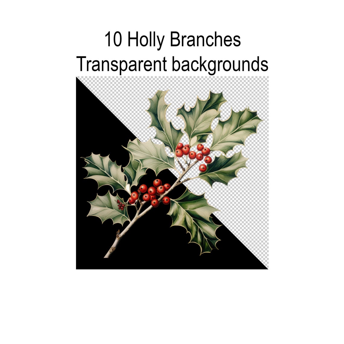 Holly Branches Clipart, Christmas Holly and Berries PNG Transparent ...