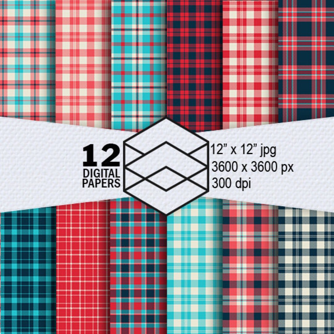 Plaid Digital Paper American Retro Instant Download 12 American Retro ...