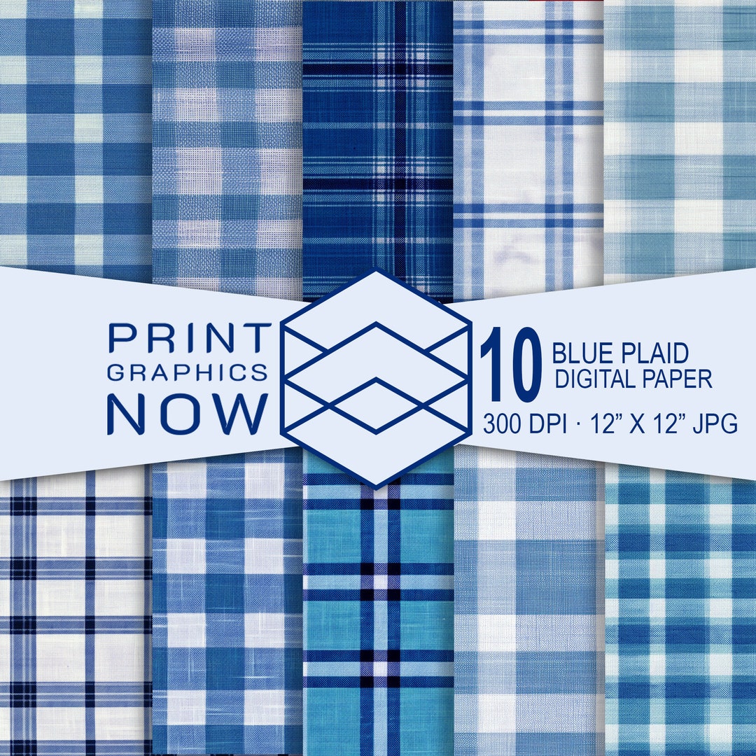 Blue Plaid Pattern Digital Paper, Shades of Blue Plaid Scrapbook Junk ...