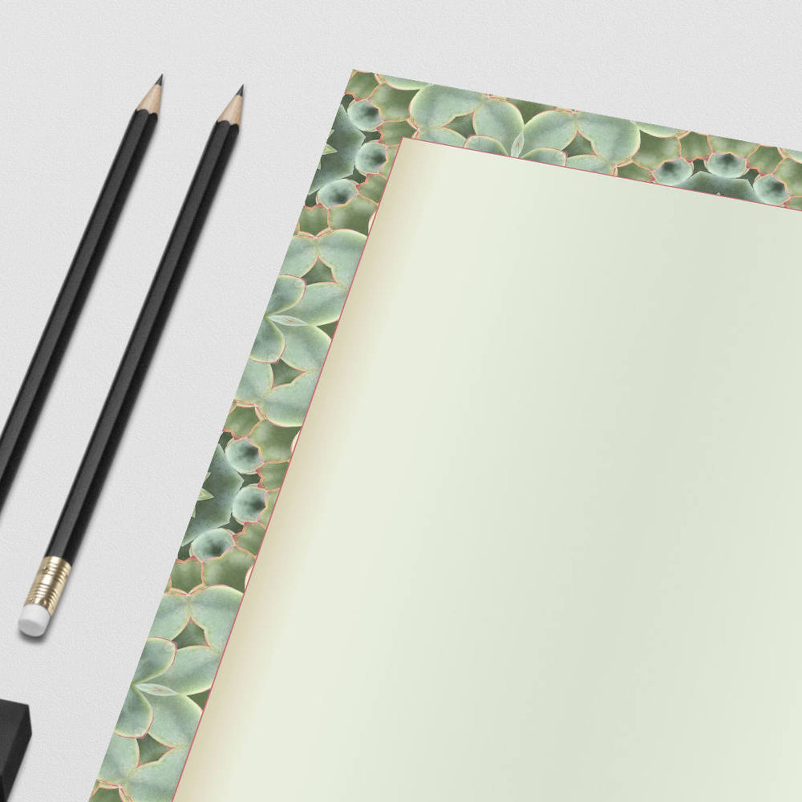 Succulent Green Border Stationery Printable, DIY Instant Download ...