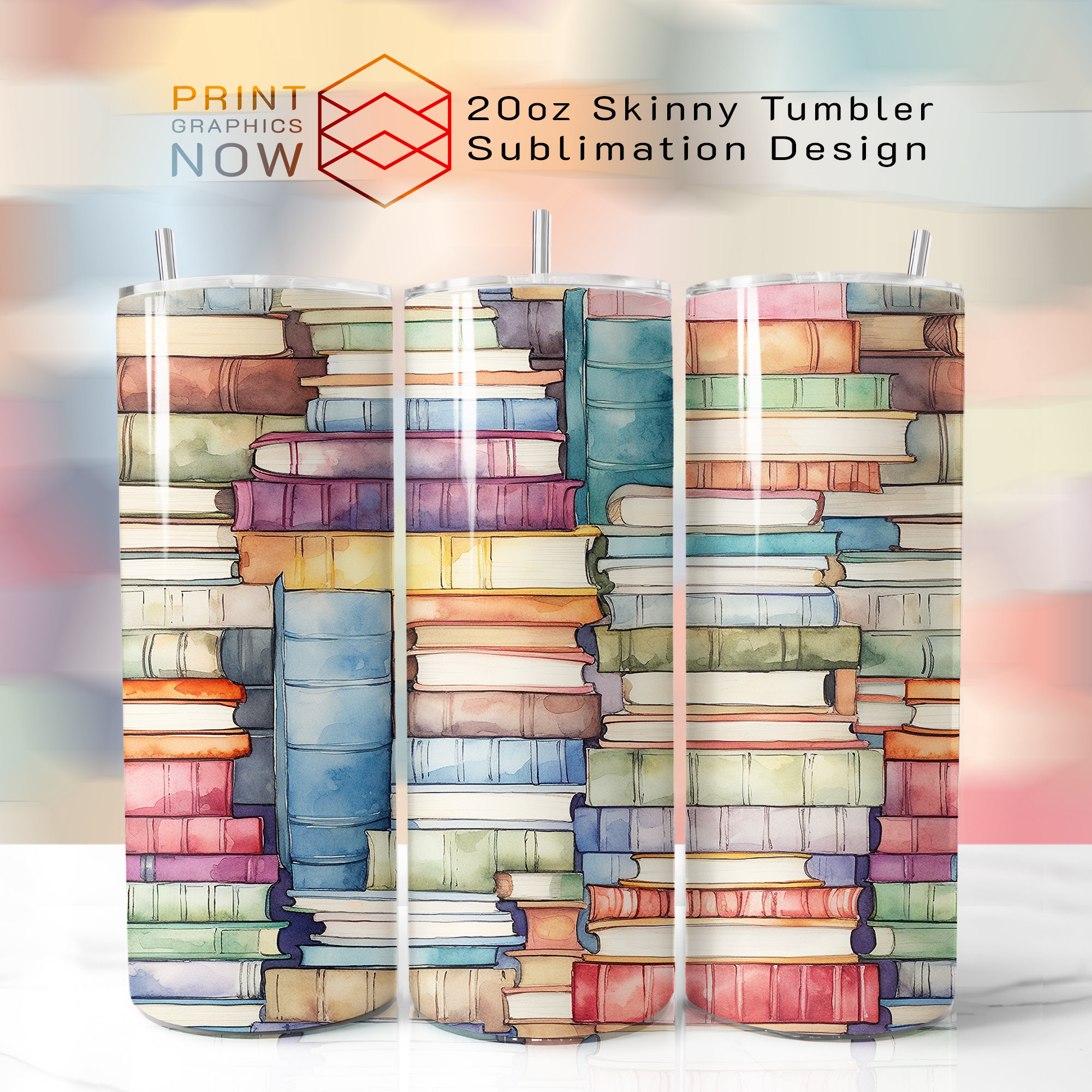 Stack of Books Skinny Tumbler Design, Seamless Book Stack Design ...