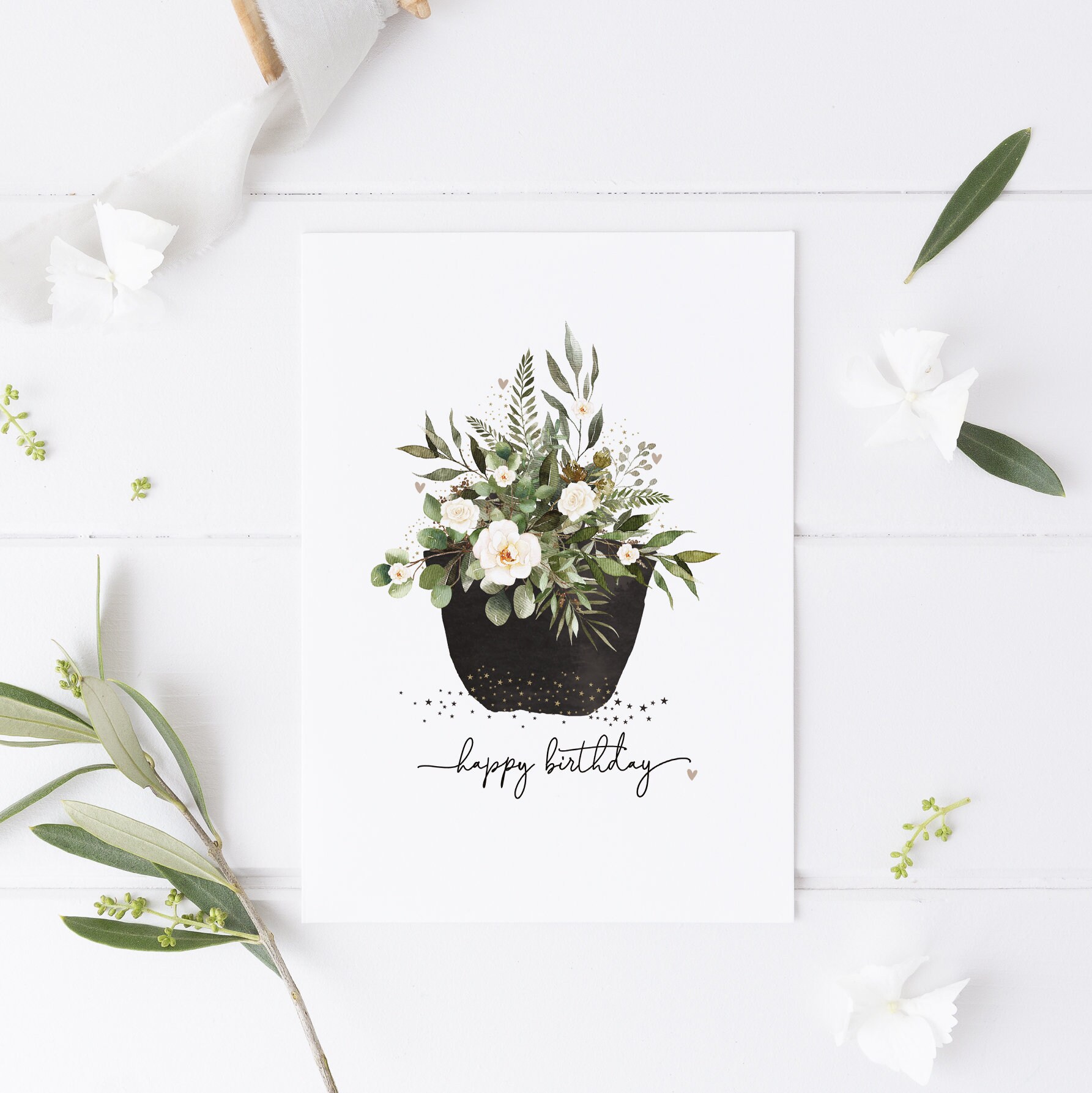 Botanical Happy Birthday Greeting Card, Happy Birthday Greeting Card ...