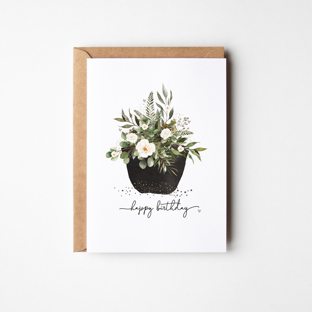 Botanical Happy Birthday Greeting Card, Happy Birthday Greeting Card ...