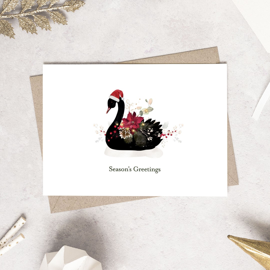 Swan Christmas Card, Australian Bird Card, Black Swan Christmas, Bird ...