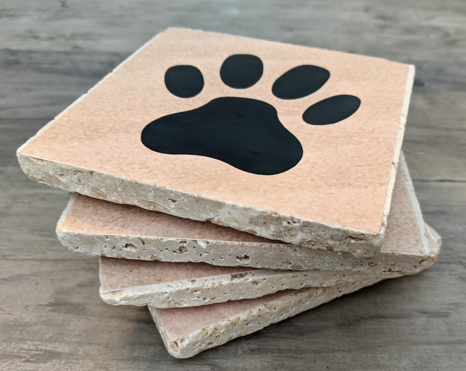 Beige Paw Print Coasters Set of 4 - Etsy