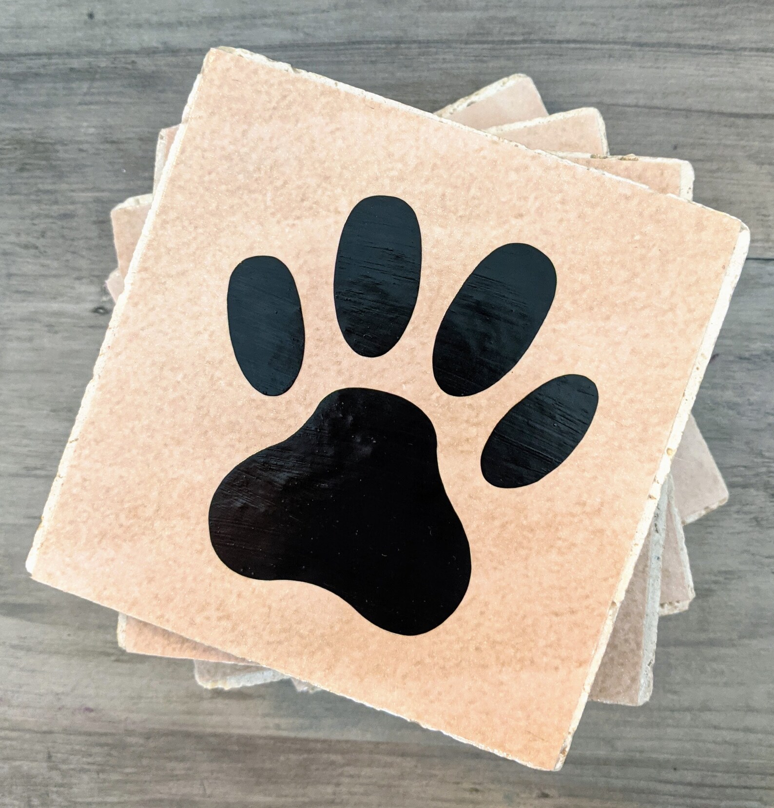 Beige Paw Print Coasters Set of 4 - Etsy