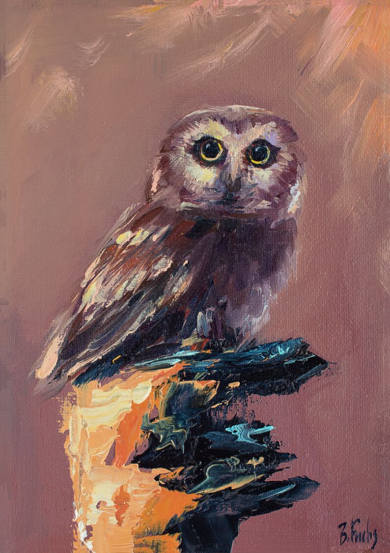 Owl art original painting woodland nursery | Etsy