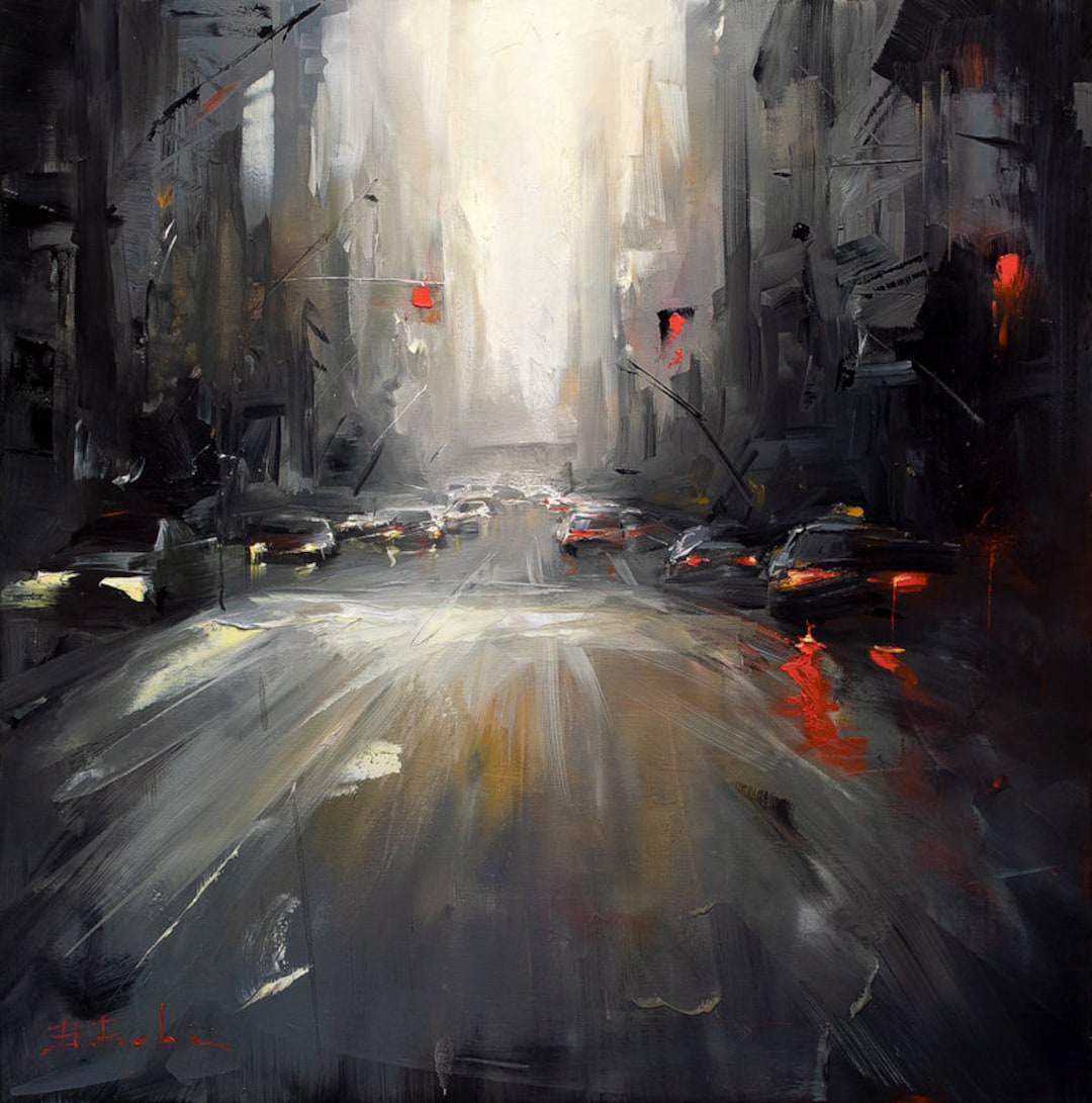 Grey Cityscape City Scene Painting Urban Art Original - Etsy