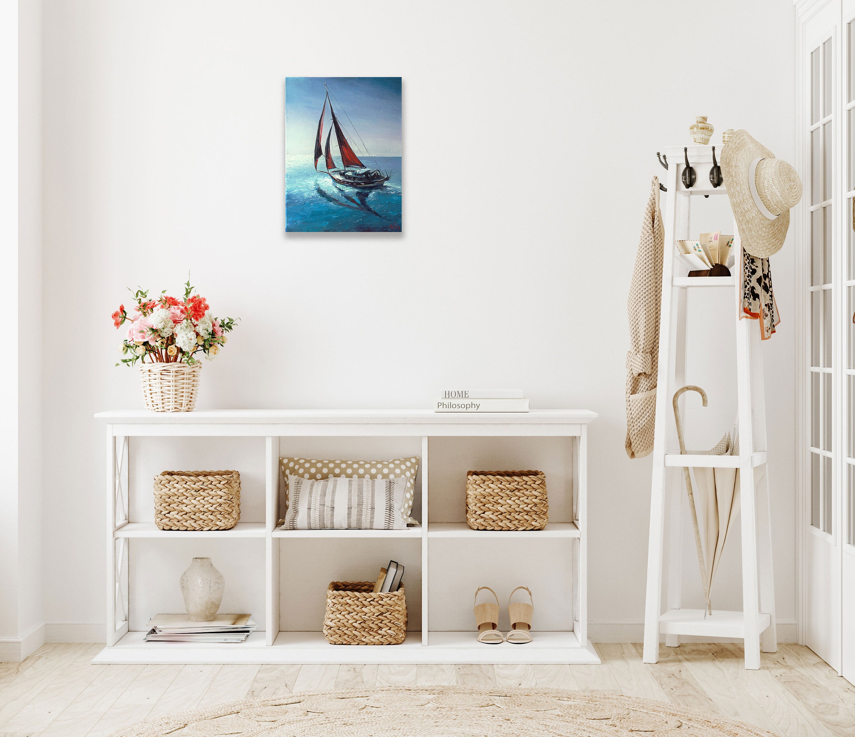 Red Sails Ship Sailing Sea Painting Sunrise - Etsy