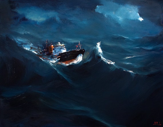 Ship In Storm At Sea