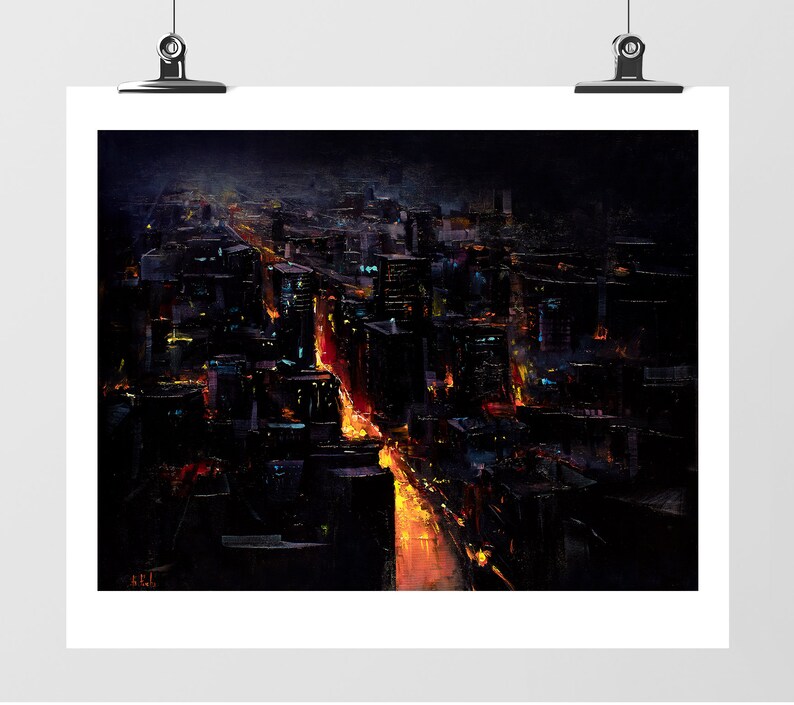 City Painting Print Urban City Night Poster - Etsy