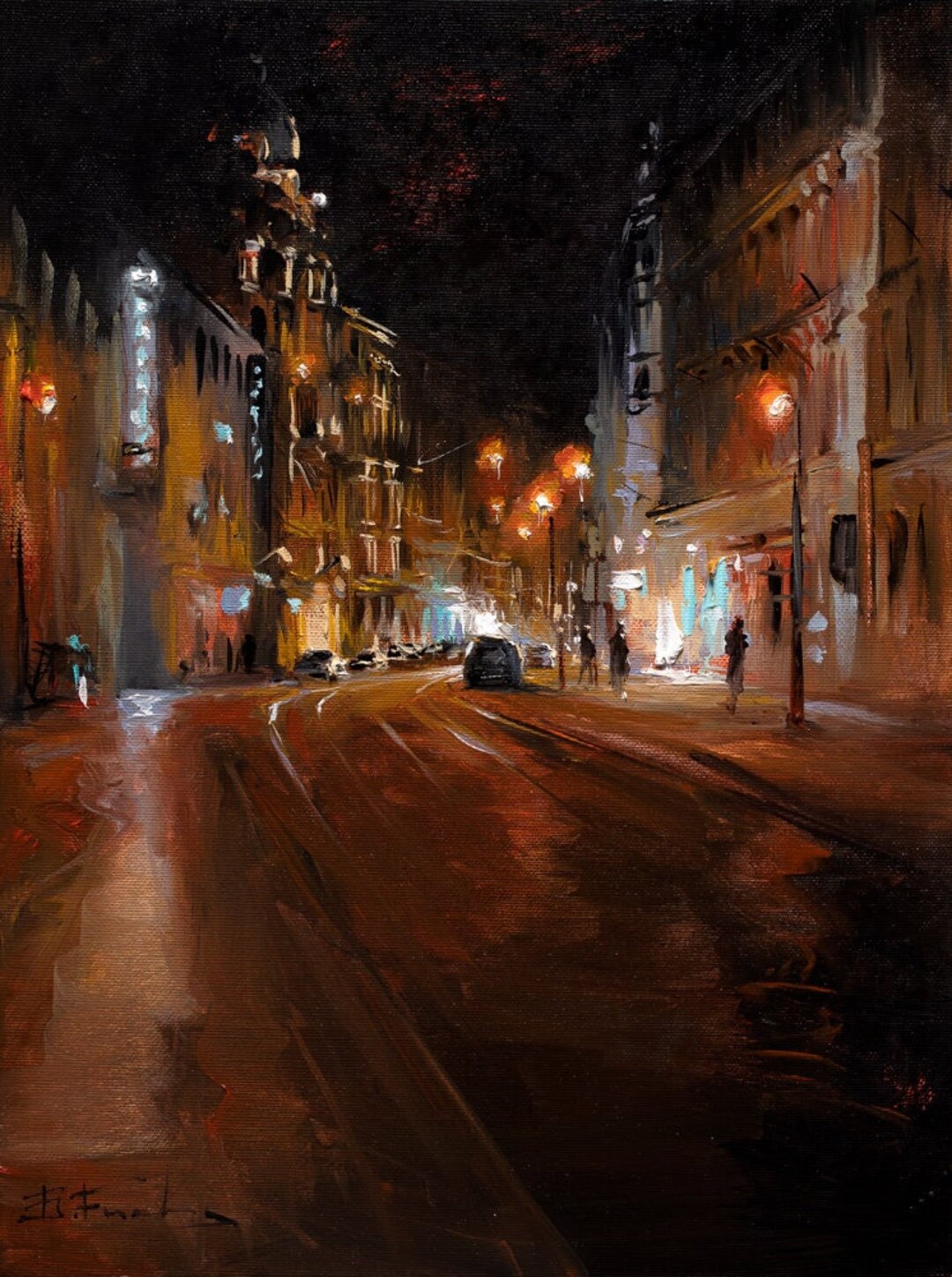 Cityscape Night Street Artwork Od City Painting Original Art - Etsy