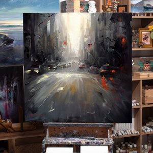 Grey Cityscape City Scene Painting Urban Art Original - Etsy