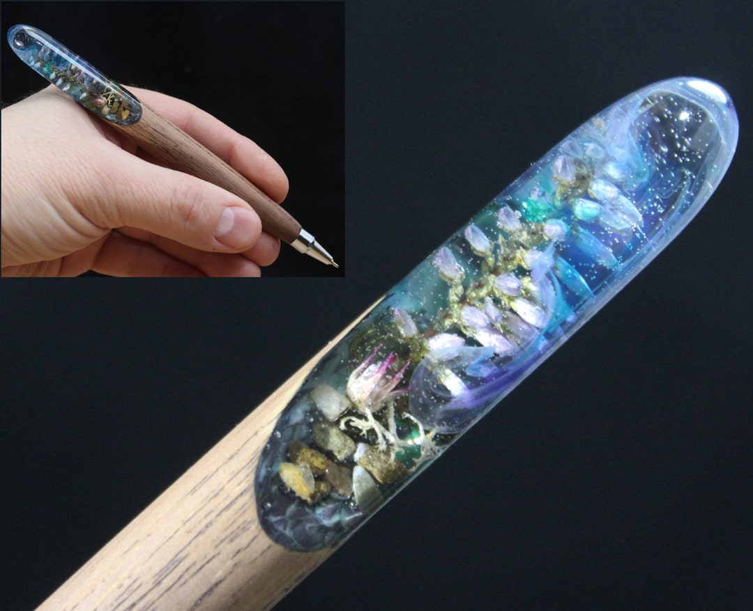 Wooden Pen Heather Flowers Floral Wood Resin Pens Ballpoint Real Moss ...