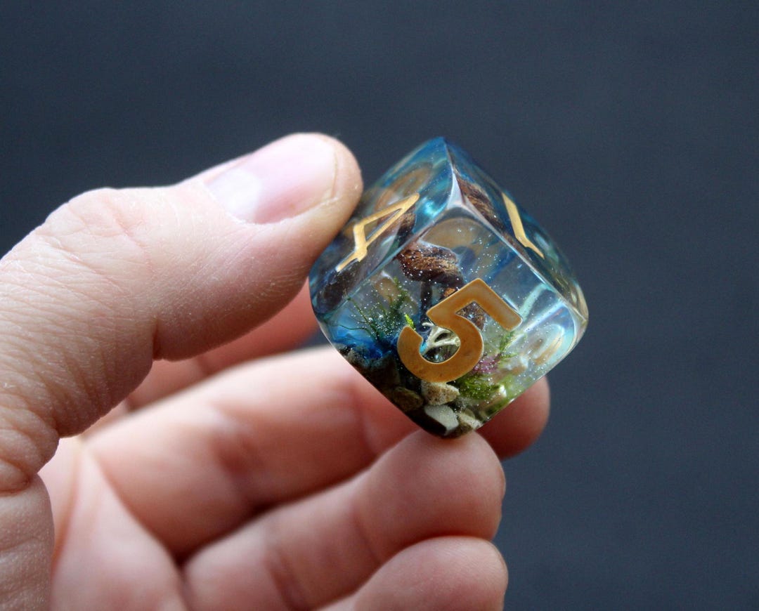 Mega Dice D6 Rpg With Real Mushroom Giant 24mm Moss Floral Resin ...