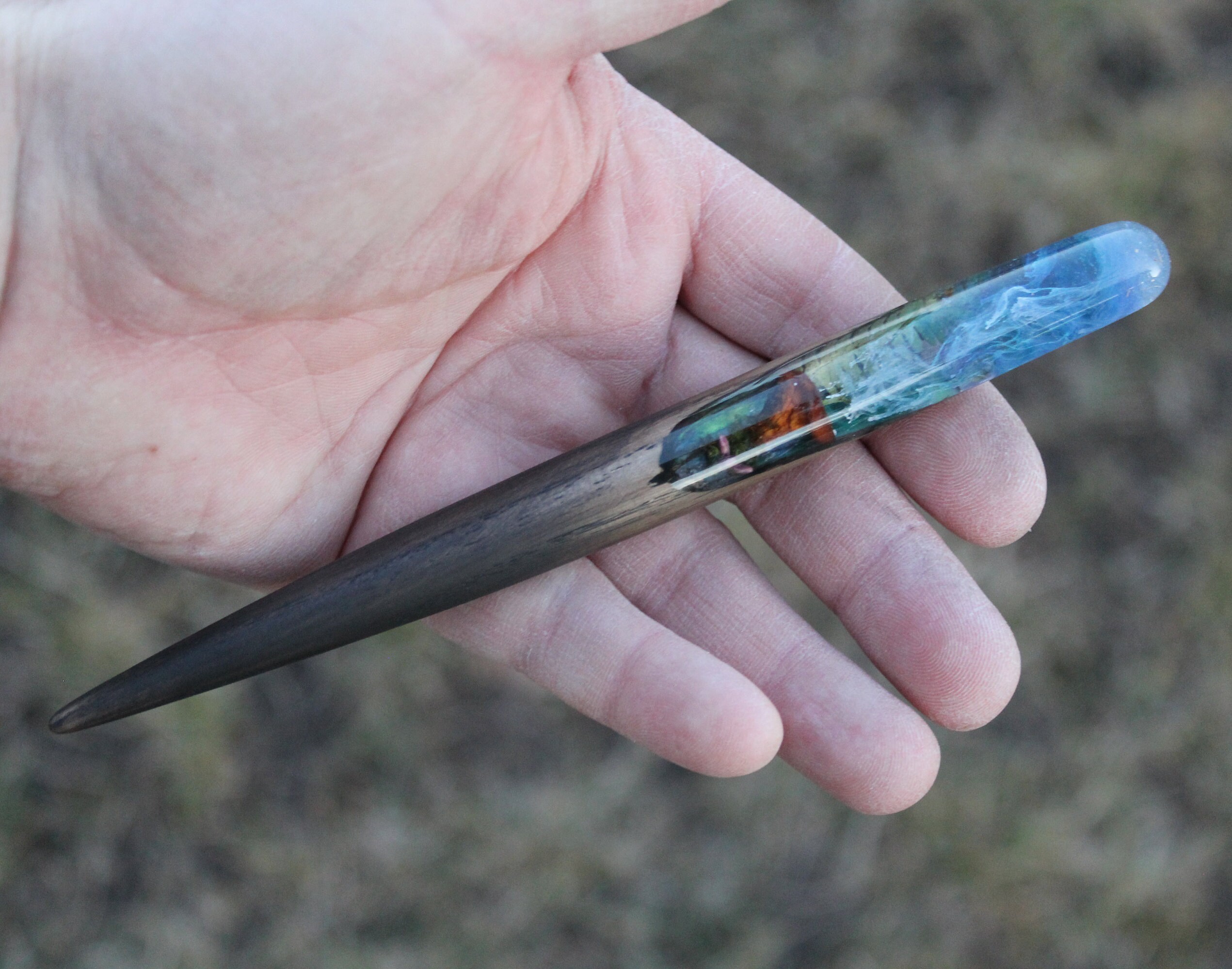 Wood Hair Stick Magic wand Real Mushroom Fern Floral Resin | Etsy