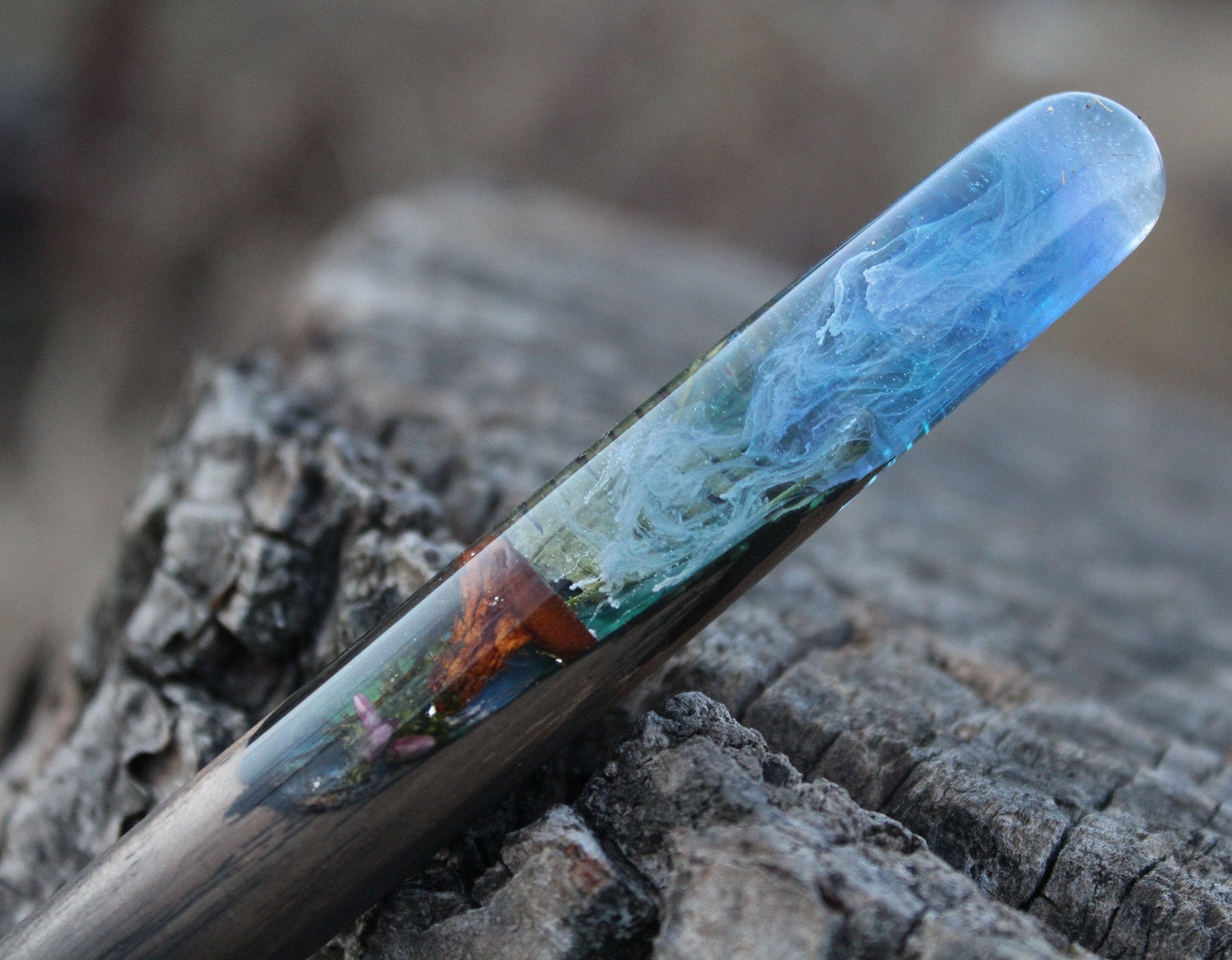 Wood Hair Stick Magic Wand Real Mushroom Fern Floral Resin - Etsy UK