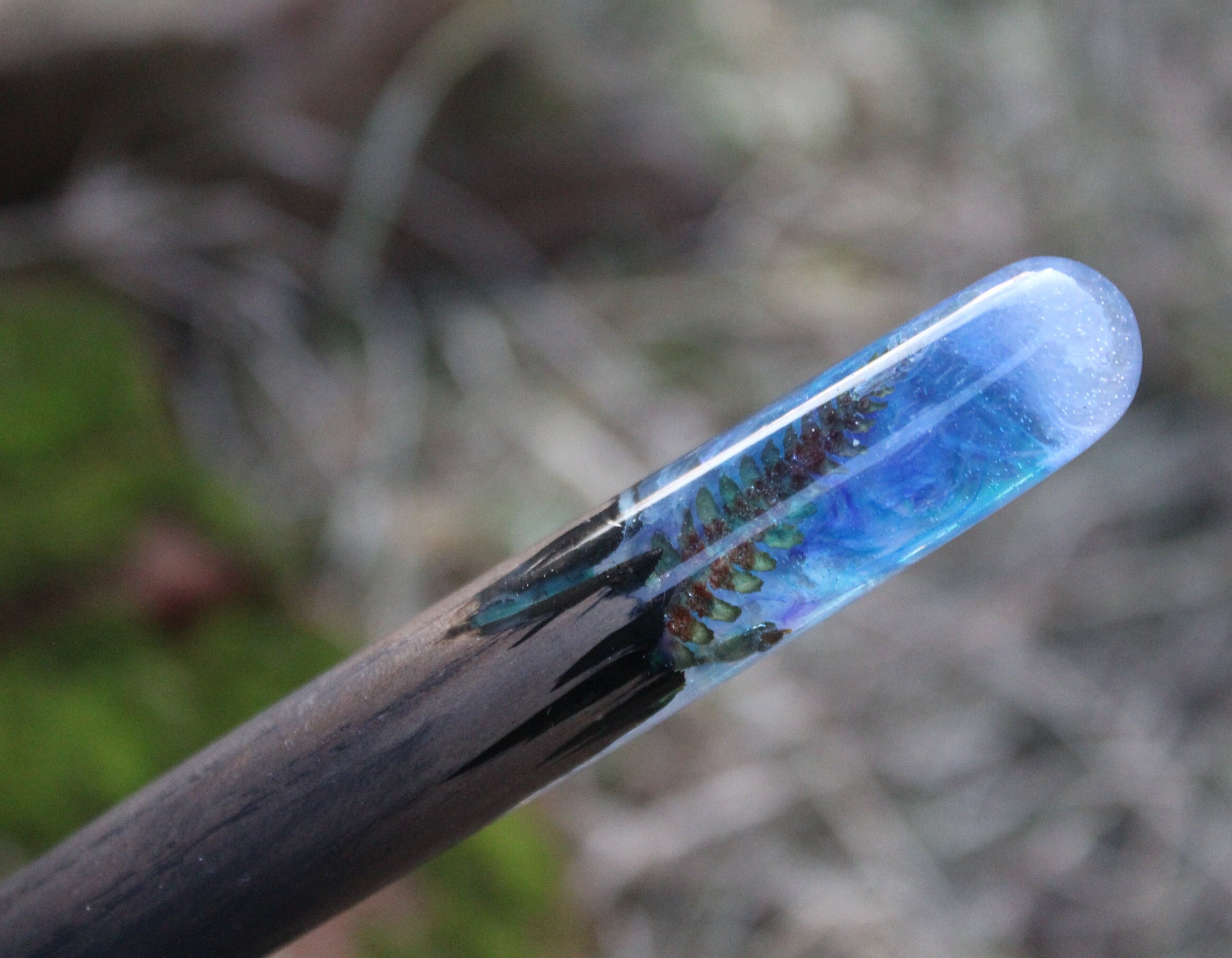 Wood Hair Stick Magic wand Real Mushroom Fern Floral Resin | Etsy