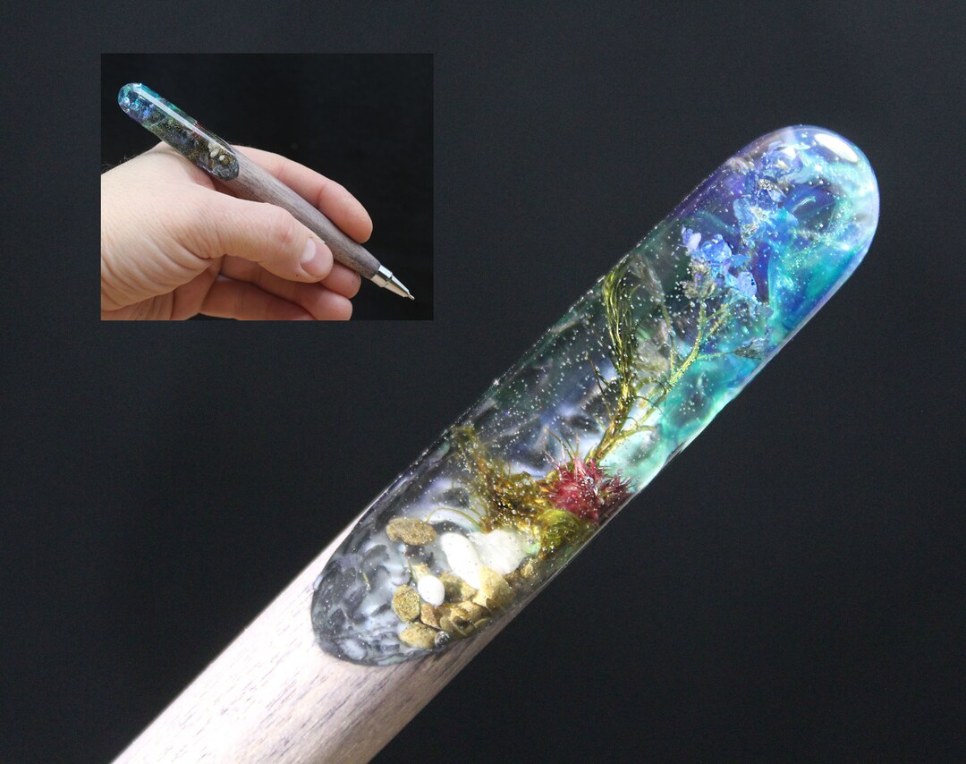 Floral Resin Wooden Pen: Forget-me-not Flowers, Handmade Ballpoint - Etsy
