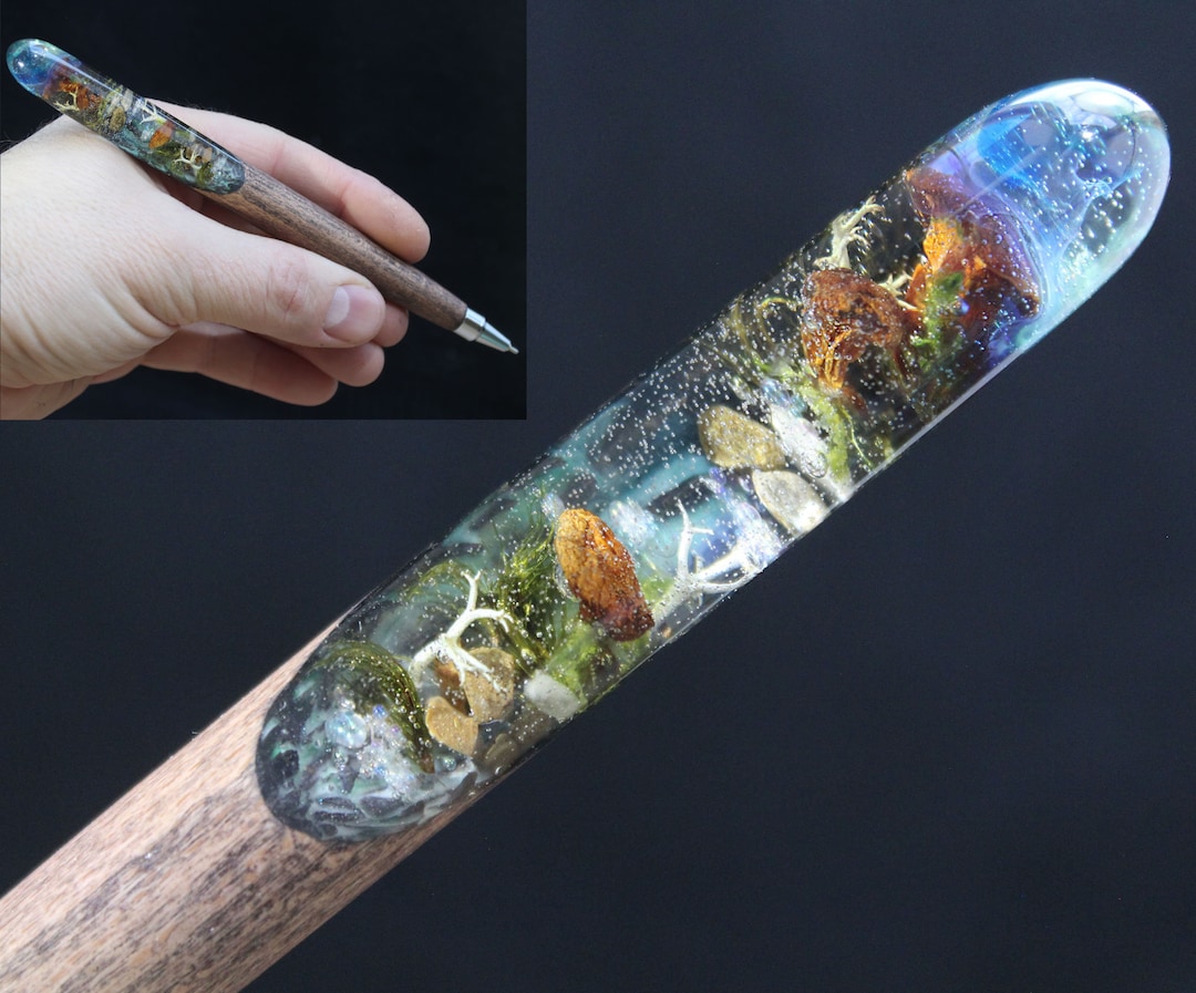 Forest Pen With Real Mushrooms Moss Floral Wood Resin Blue Pens ...
